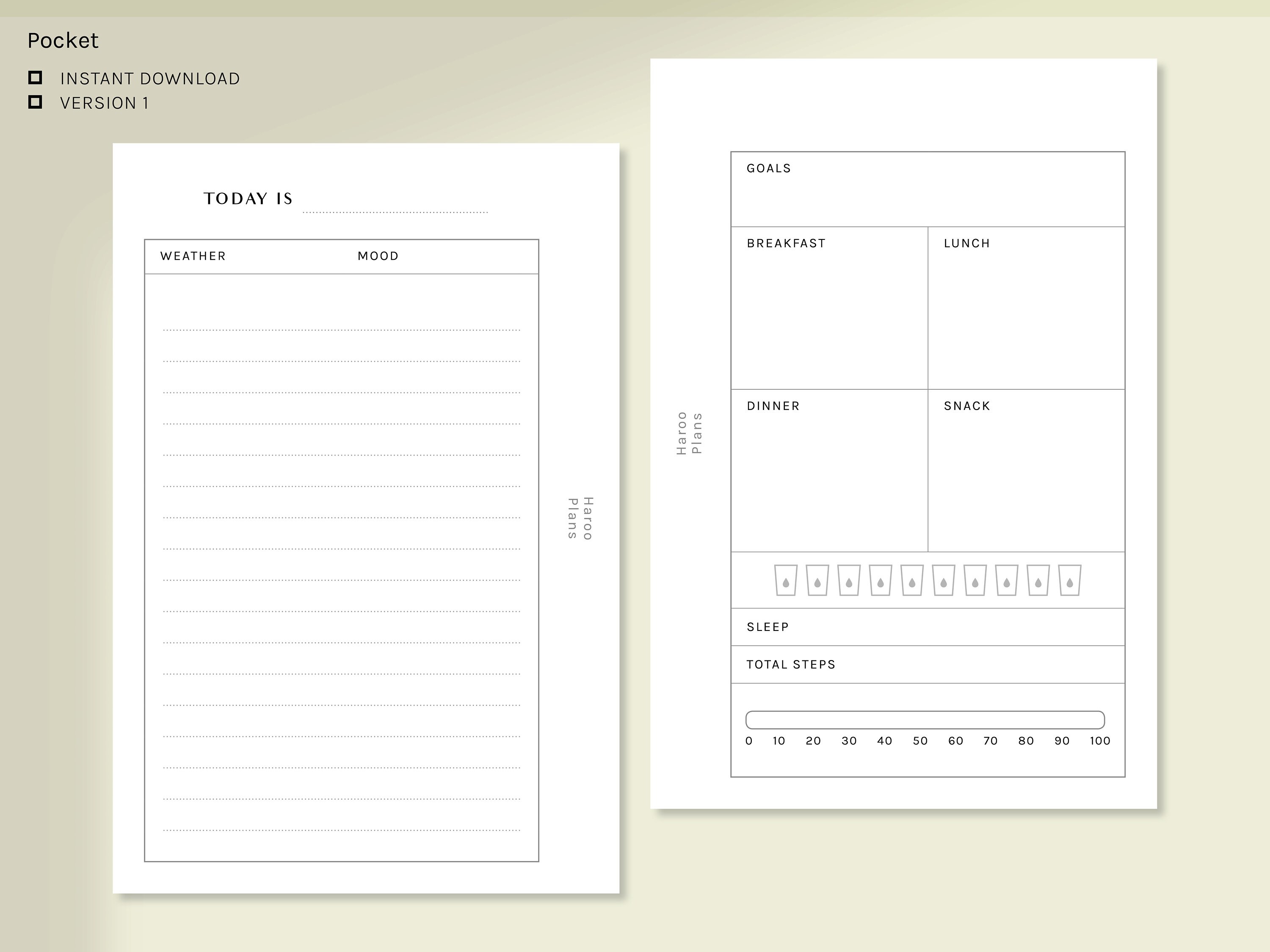 Daily Diary Pocket Ring Printable Planner Inserts Idea | Etsy