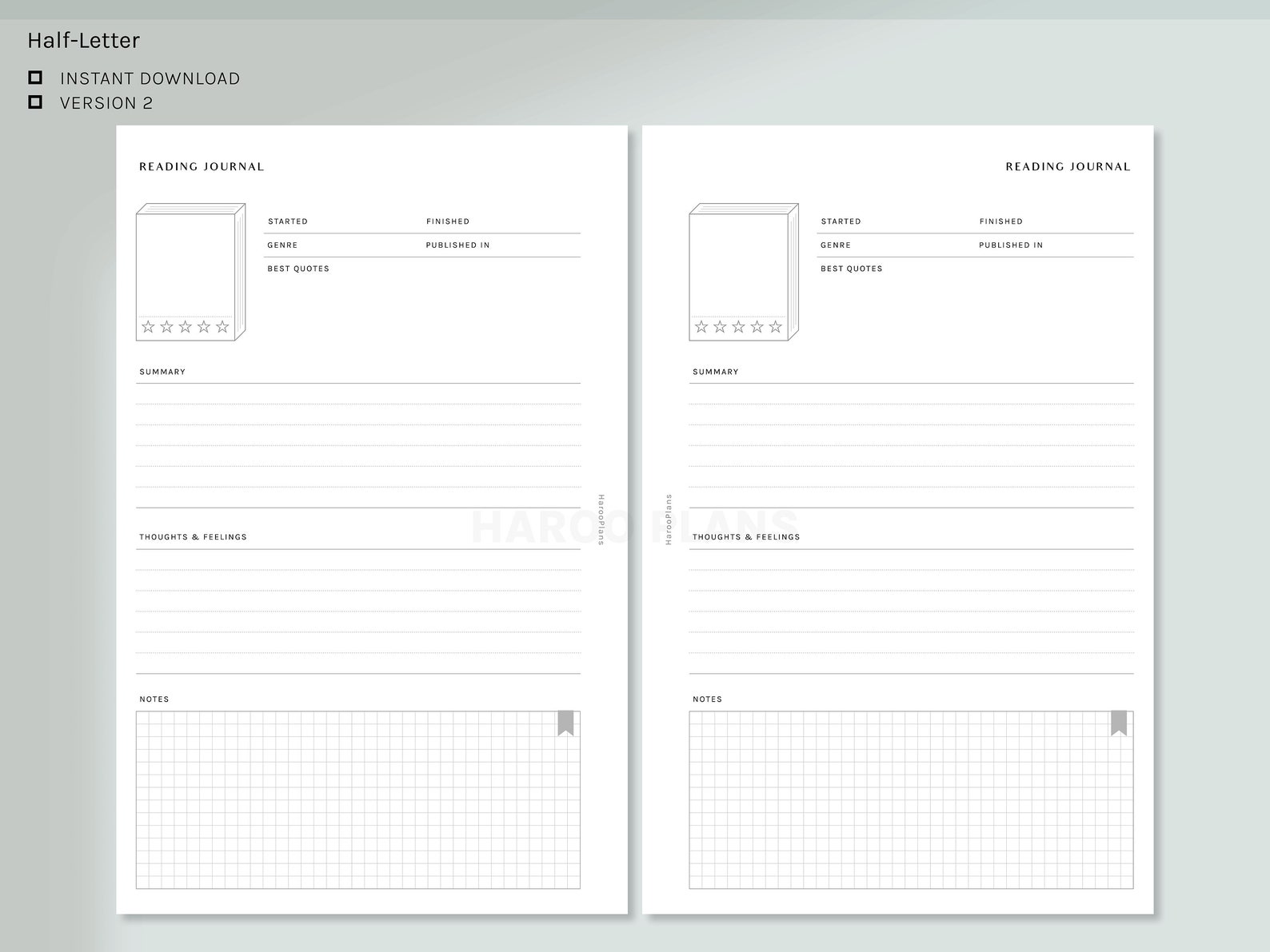 Reading Journal | Half-letter Printable Planner Inserts | Book Review ...