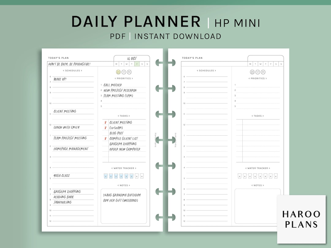 Daily Task Planner HP Mini Printable Happy Planner Inserts Undated Day ...