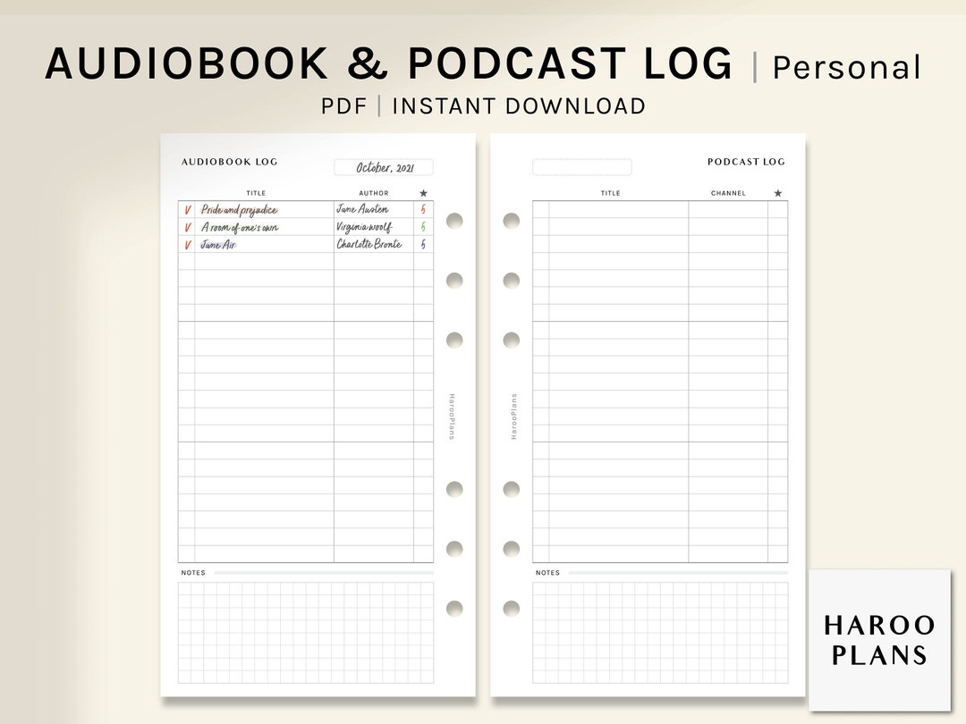 Audiobook and Podcast Log | Personal Size Printable Planner Inserts ...