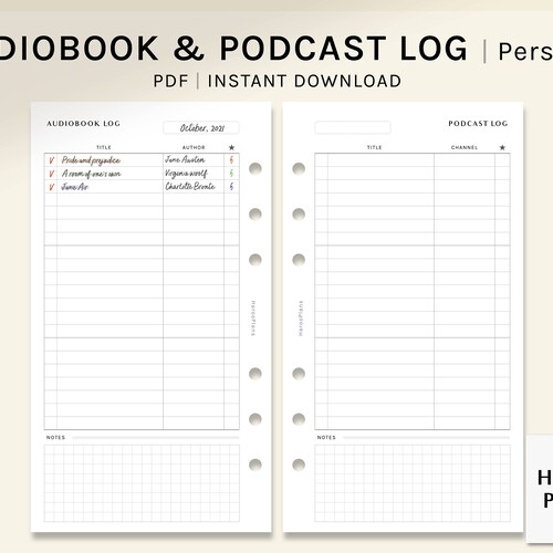 Audiobook and Podcast Log Personal Size Printable Planner - Etsy