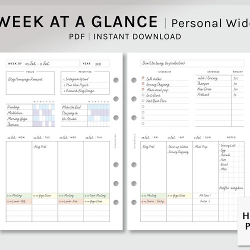 Monthly Tracker Personal Wide Printable Planner Inserts - Etsy