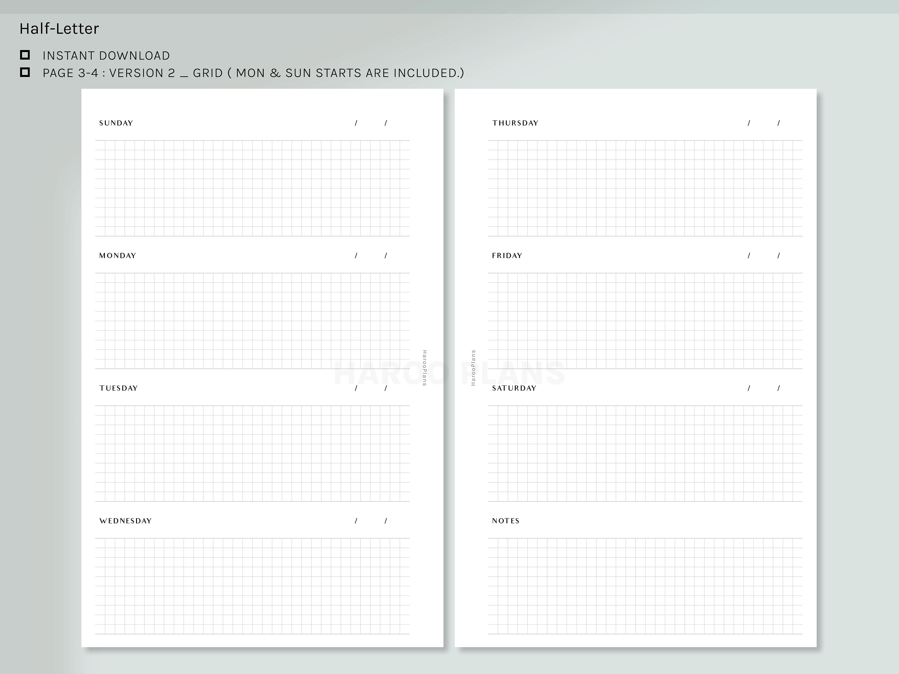 Simple Weekly Half-letter Printable Planner Inserts - Etsy
