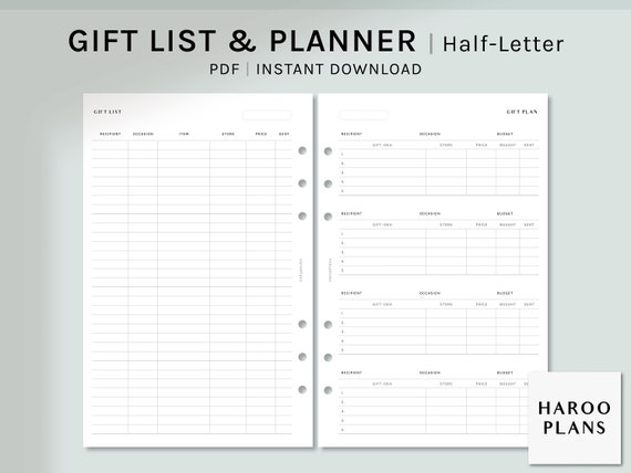 Gift Giving List Half-letter Printable Planner Inserts | Etsy