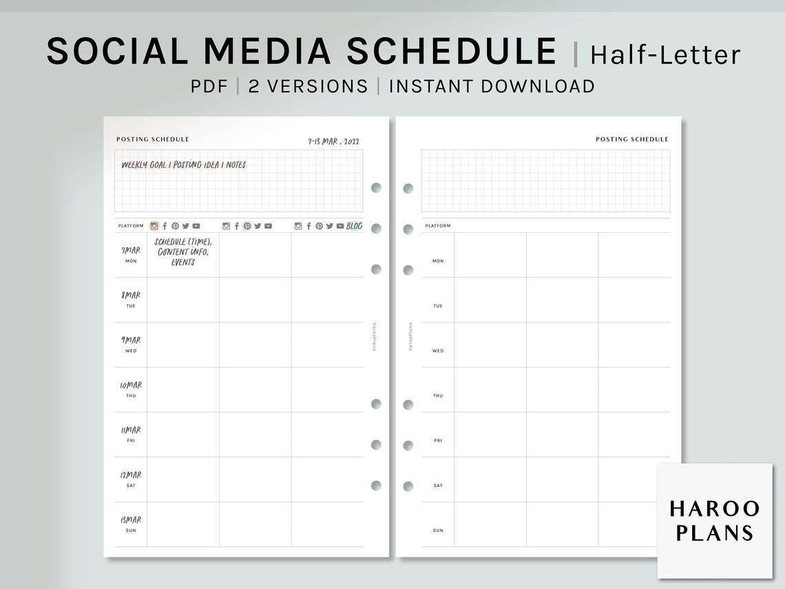 Posting Schedule Half-letter Printable Planner Inserts - Etsy