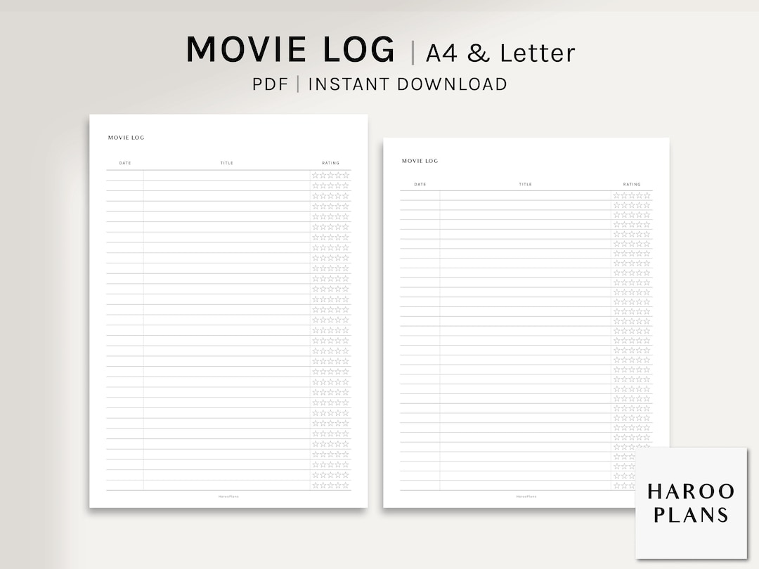 Movie Log | A4, US Letter Printable Planner Inserts | Film List ...