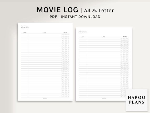 Movie Log A4 US Letter Printable Planner Inserts Film | Etsy