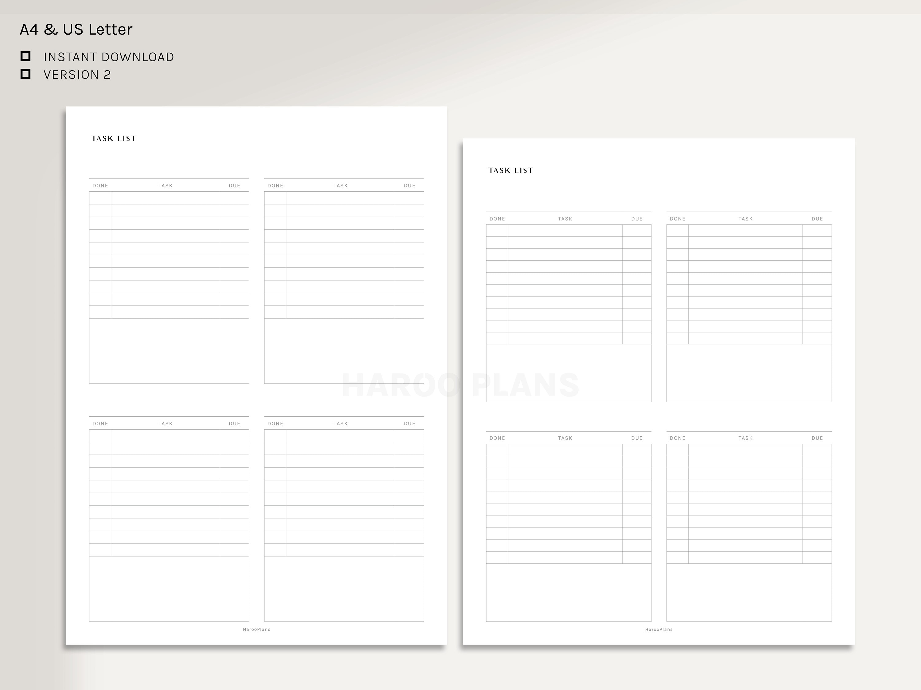 Task List A4 US Letter Printable Planner Inserts to Do - Etsy Canada