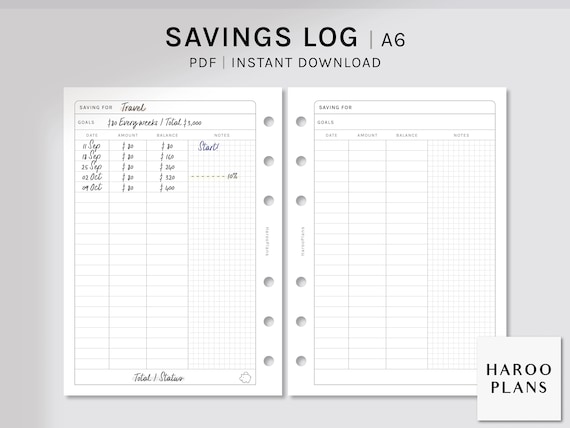 Savings Log Sheet A6 Printable Planner Inserts Financial - Etsy