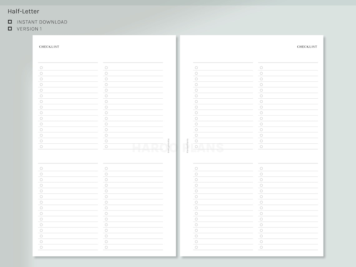Checklist Sheet Half-letter Printable Planner Inserts | Etsy
