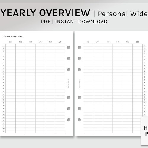 Monthly Tracker Personal Wide Printable Planner Inserts - Etsy