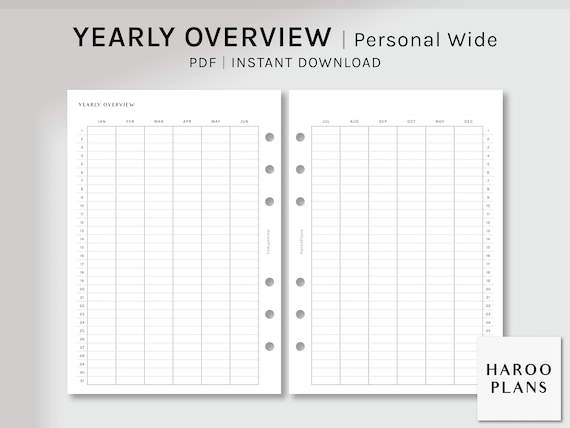 Yearly Overview Personal Wide Printable Planner Inserts | Etsy