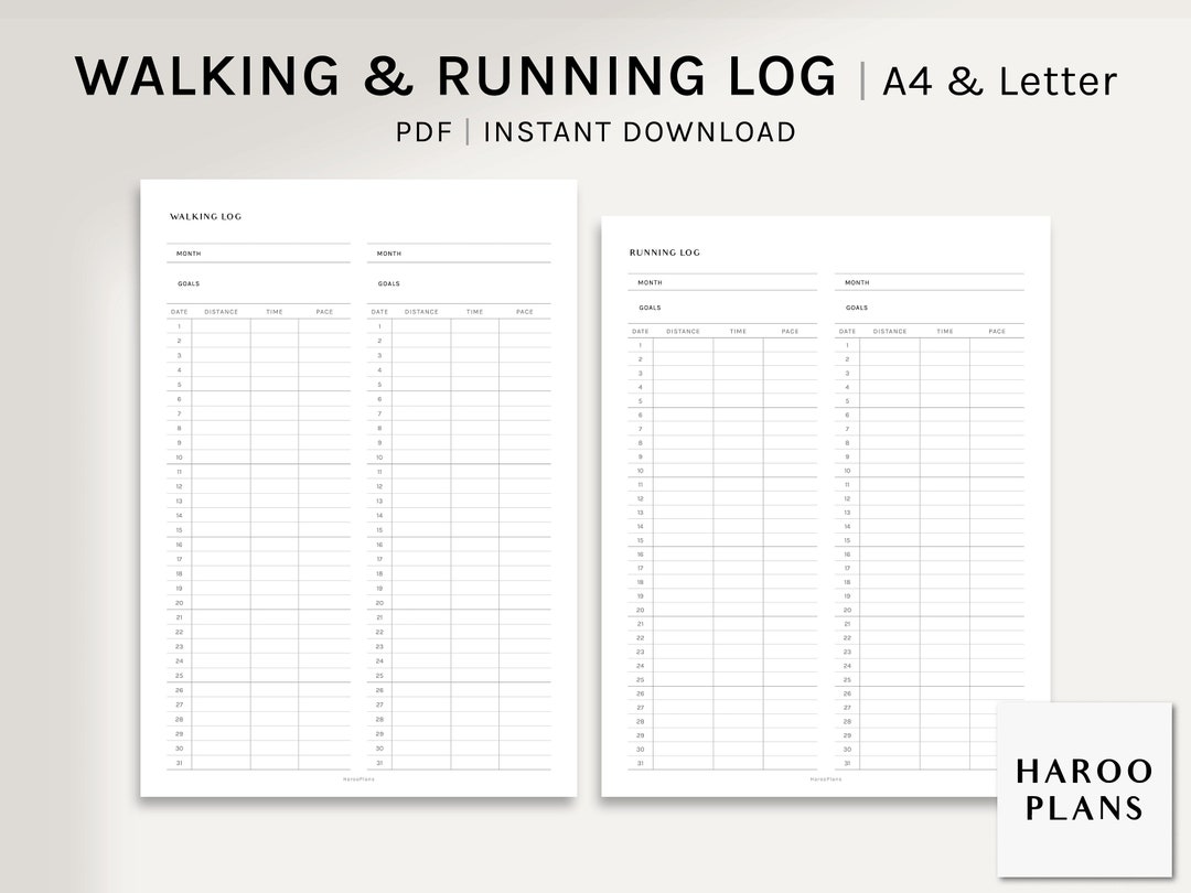 Walking & Running Log | A4, US Letter Printable Planner Inserts ...