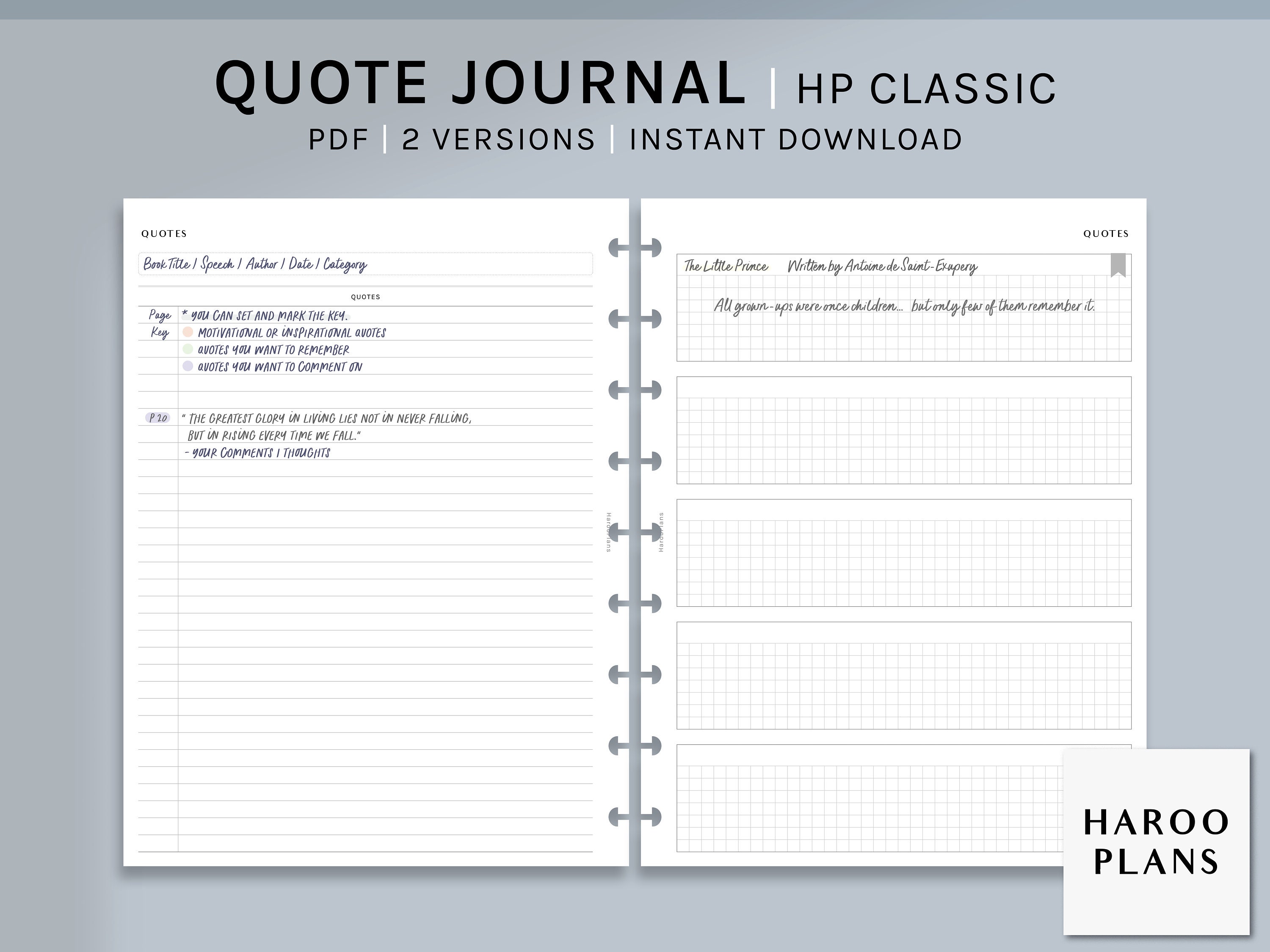 Quotes Journal | HP Classic Printable Happy Planner Inserts | Reading ...
