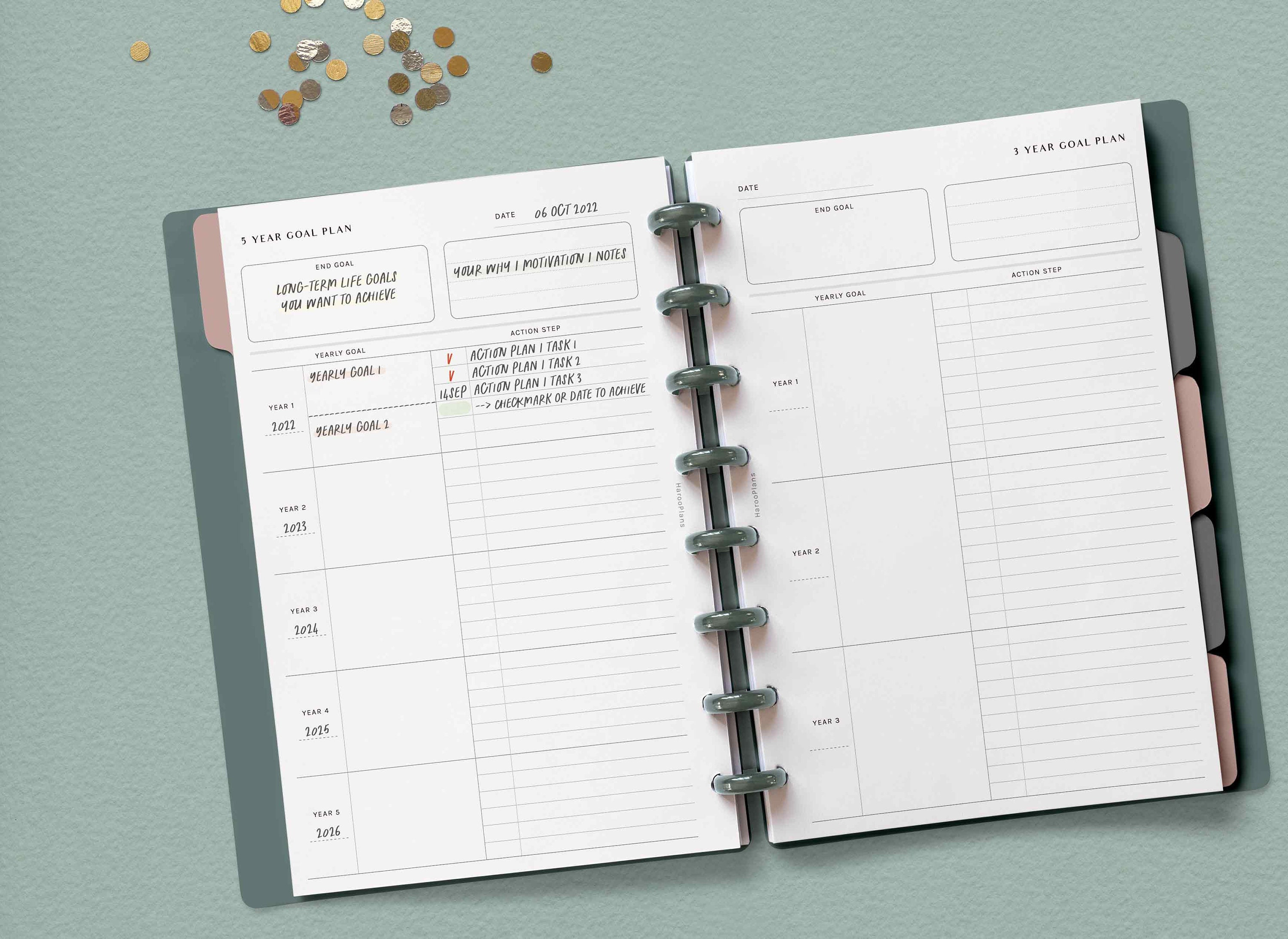 3 and 5 Year Goal Planner | Half-letter Printable Inserts | Life Action ...