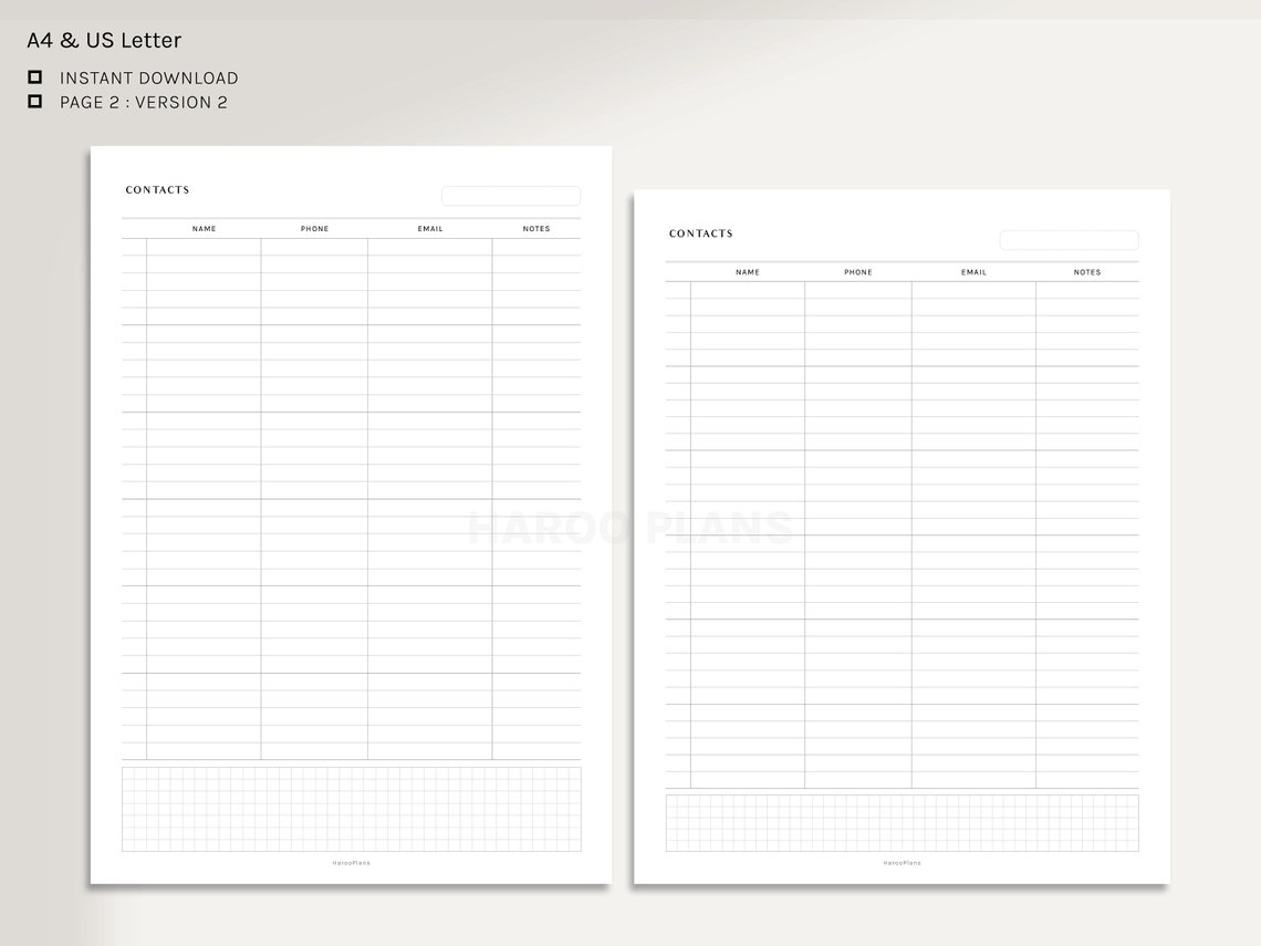 Contact List Sheet A4 US Letter Printable Planner Inserts - Etsy