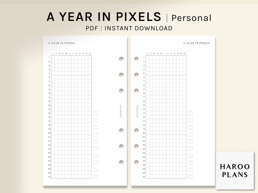 A Year in Pixels | Personal Size Printable Planner Inserts | Yearly ...