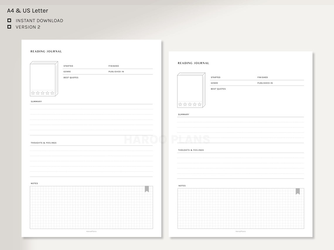 Reading Journal A4 US Letter Printable Planner Inserts - Etsy