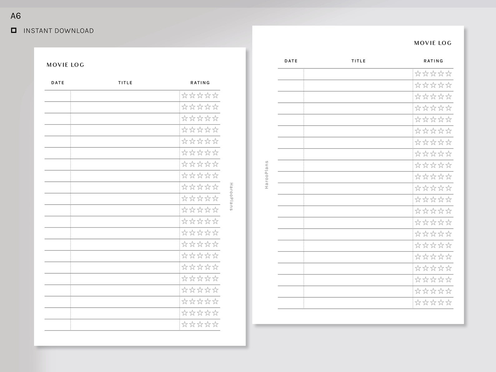 Movie Log Printable Inserts | A6 | Film Checklist Template PDF | Simple ...