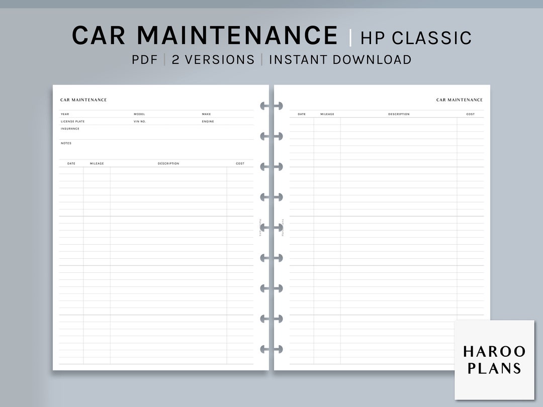 Car Maintenance | HP Classic Printable Happy Planner Inserts | Auto ...