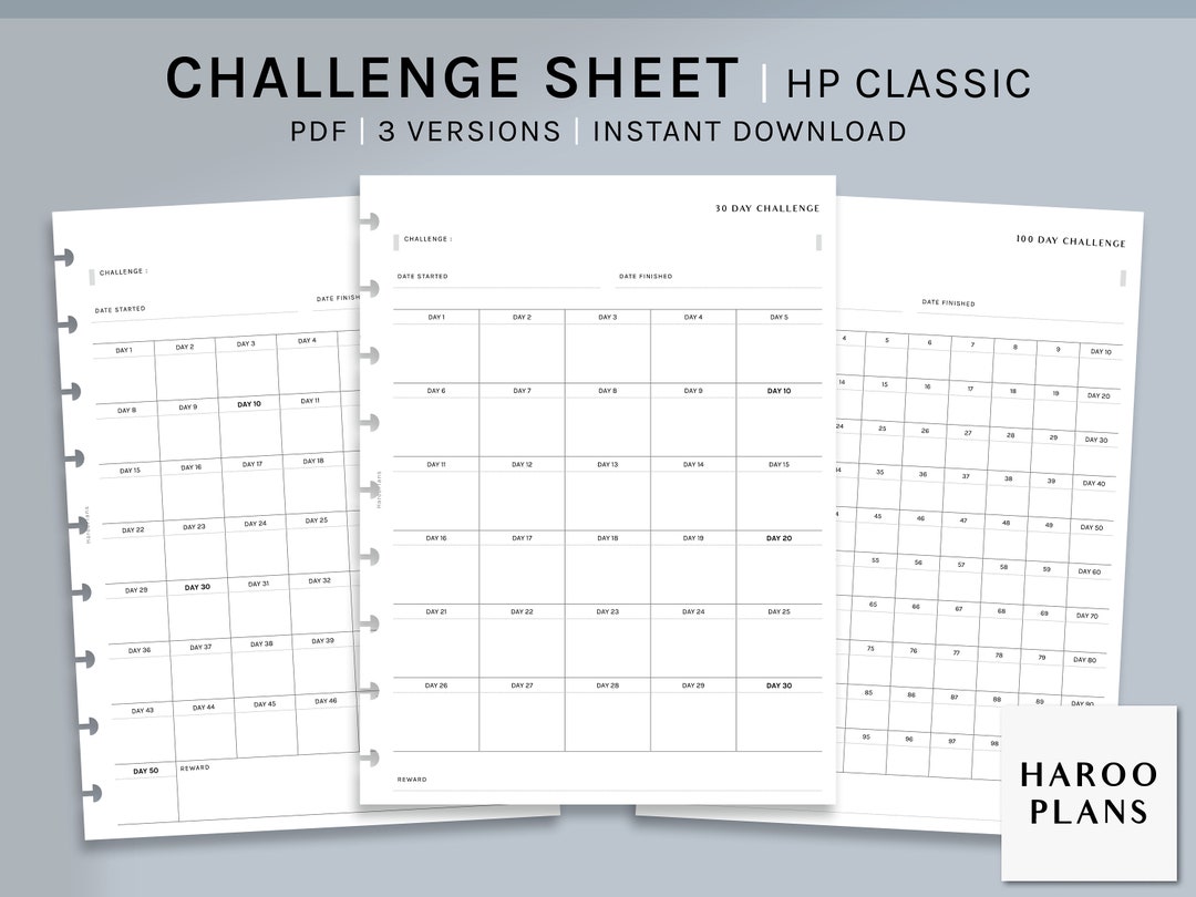 Challenge Sheet | HP Classic Printable Happy Planner Inserts | 30 50 ...