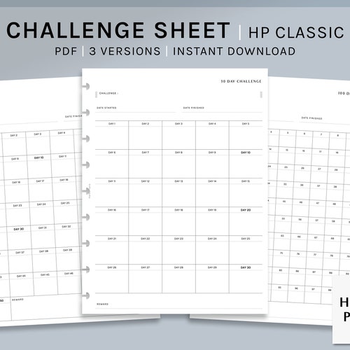Challenge Sheet HP Classic Printable Happy Planner Inserts - Etsy