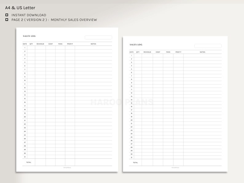Sales Log | A4, US Letter Printable Planner Inserts | Order Tracker ...