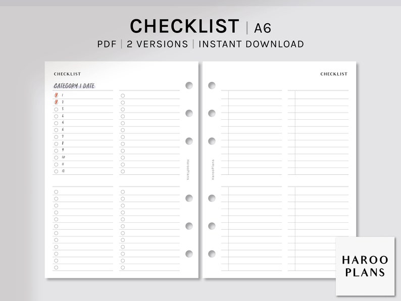 Checklist Sheet | A6 Printable Planner Inserts | to Do List Template ...