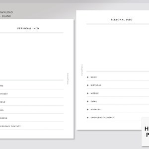 Personal Information Page | A6 | Personal Data Sheet Printable Planner ...