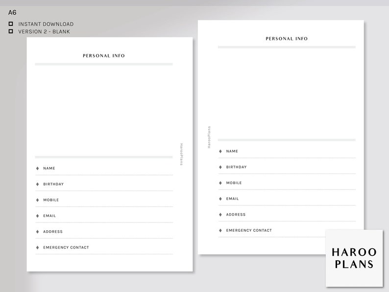 Personal Information Page A6 Personal Data Sheet Printable | Etsy