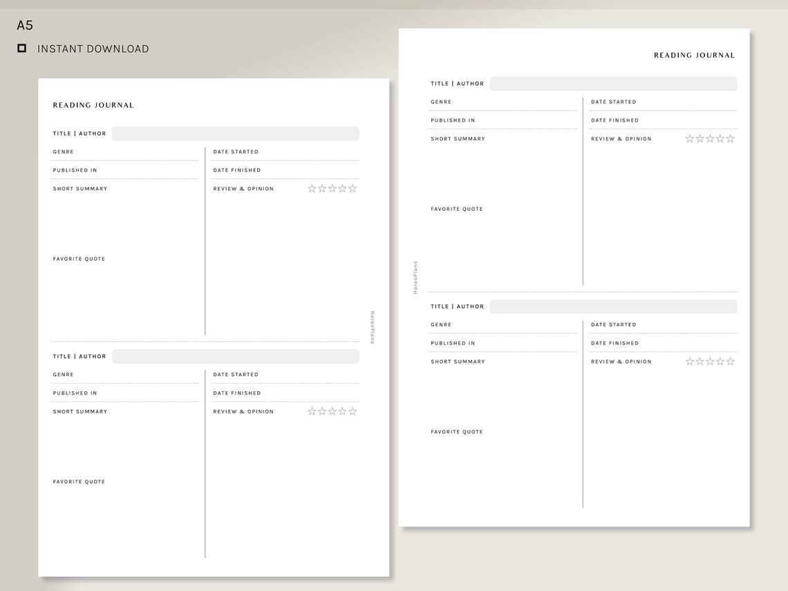 Reading Journal Printable A5 Book Notes Template PDF - Etsy