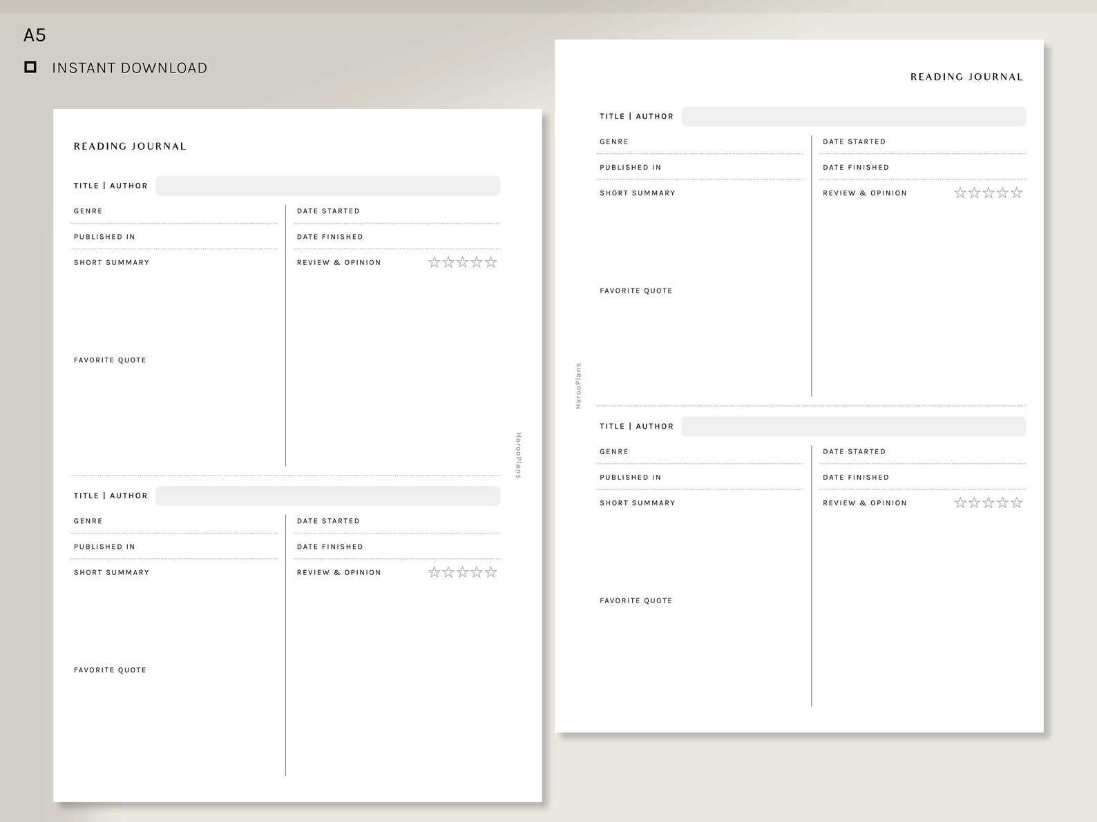Reading Journal Printable A5 Book Notes Template PDF - Etsy