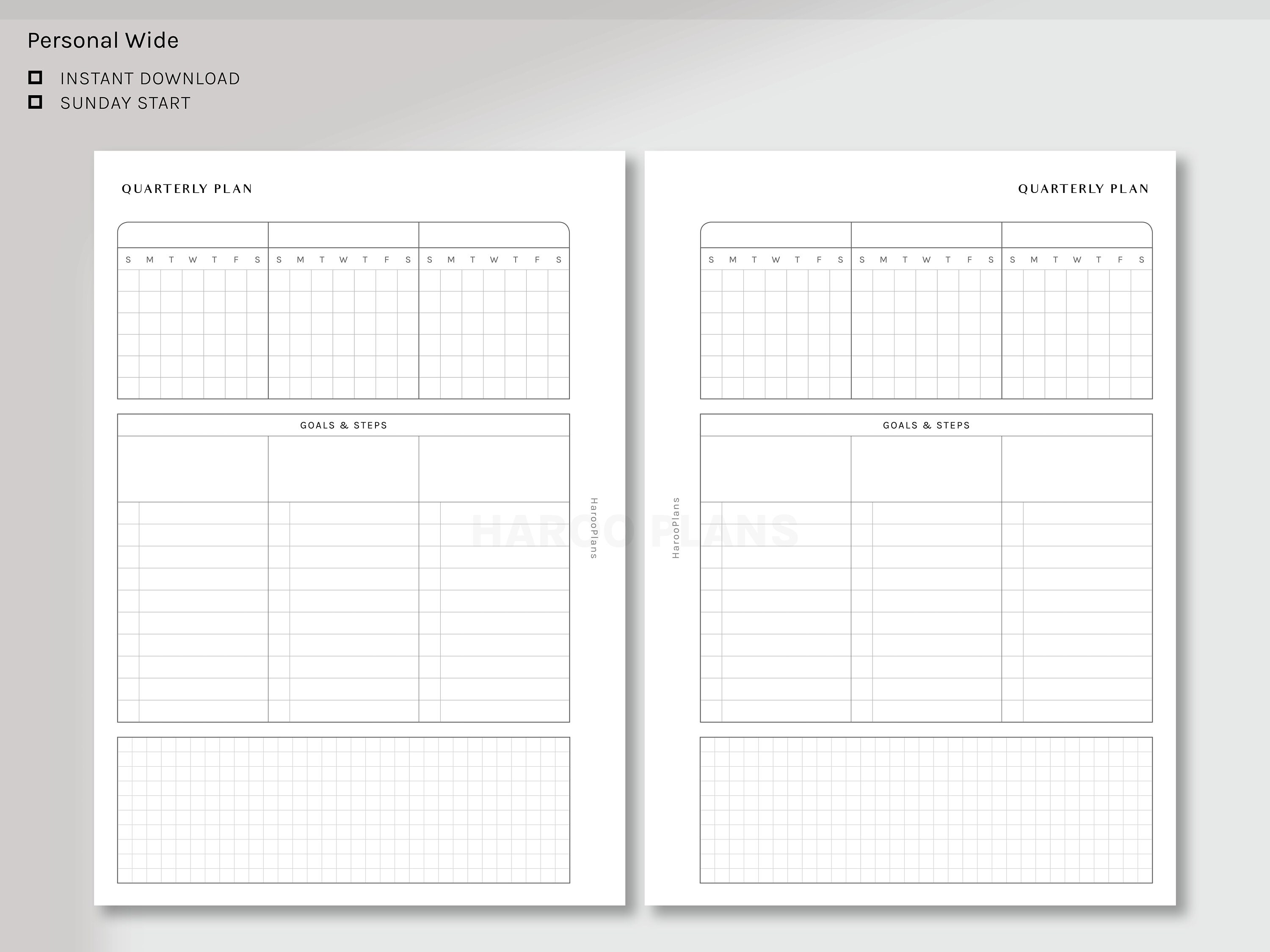 Quarterly Planner Personal Wide Printable Inserts 3 Month - Etsy
