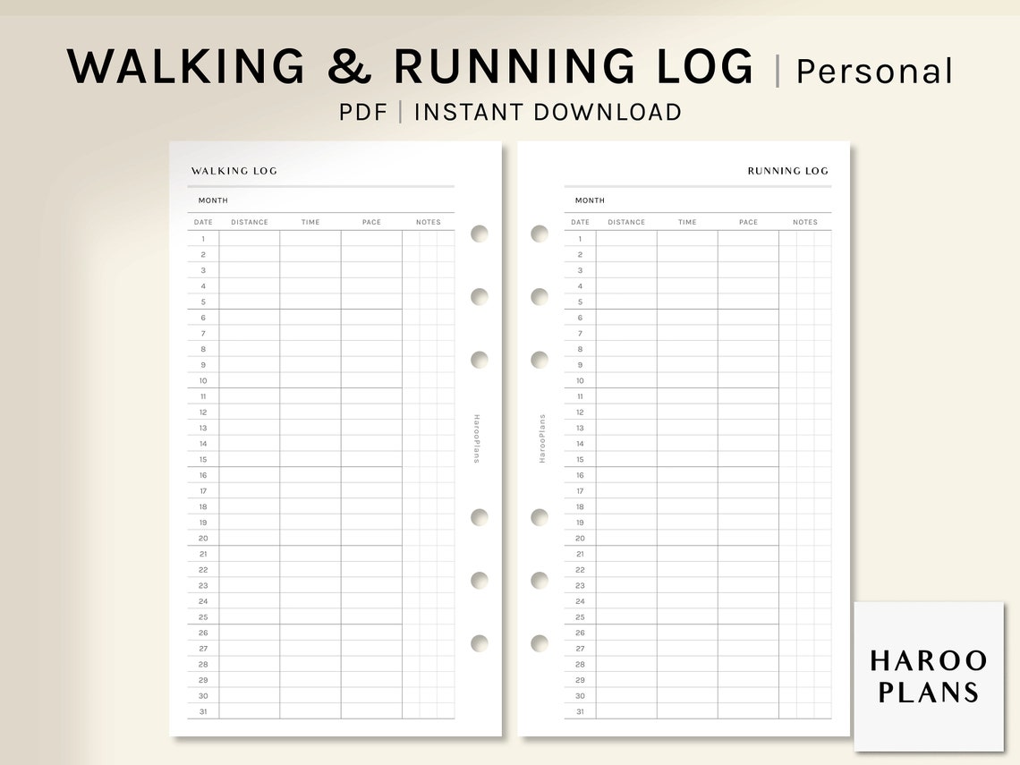 Walking & Running Log Personal Printable Planner Inserts | Etsy