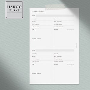 TV Show Journal | Half-letter Printable Inserts | Series Review Writing ...