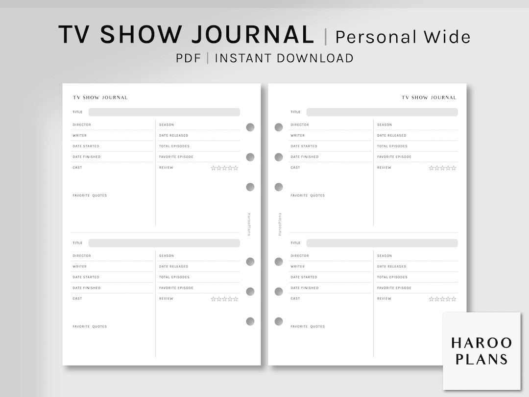 TV Show Journal | Personal Wide Printable Planner Inserts | Drama ...