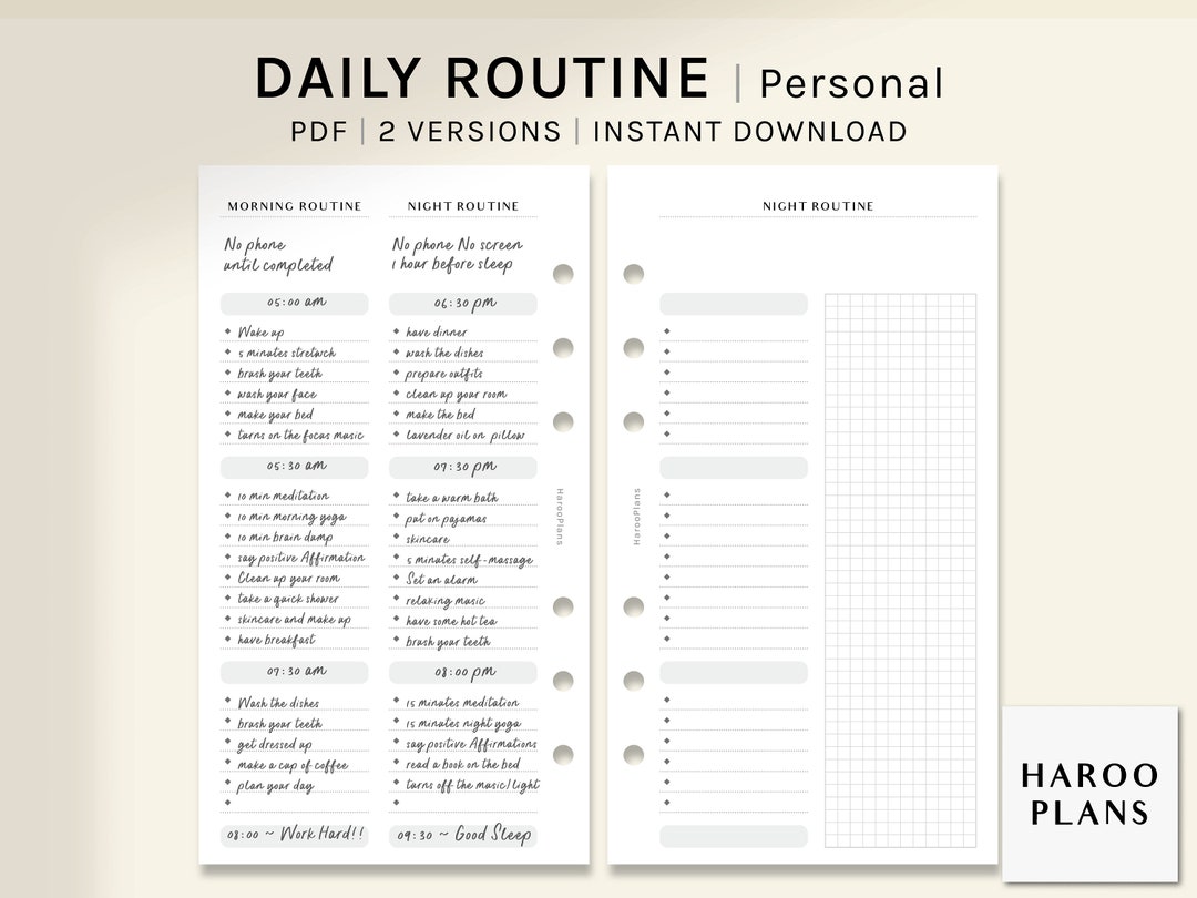 Daily Routine | Personal Size Printable Planner Inserts | Morning and ...