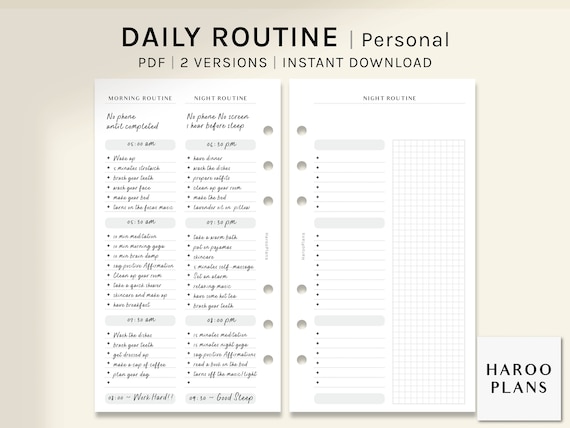 Daily Routine Personal Size Printable Planner Inserts - Etsy