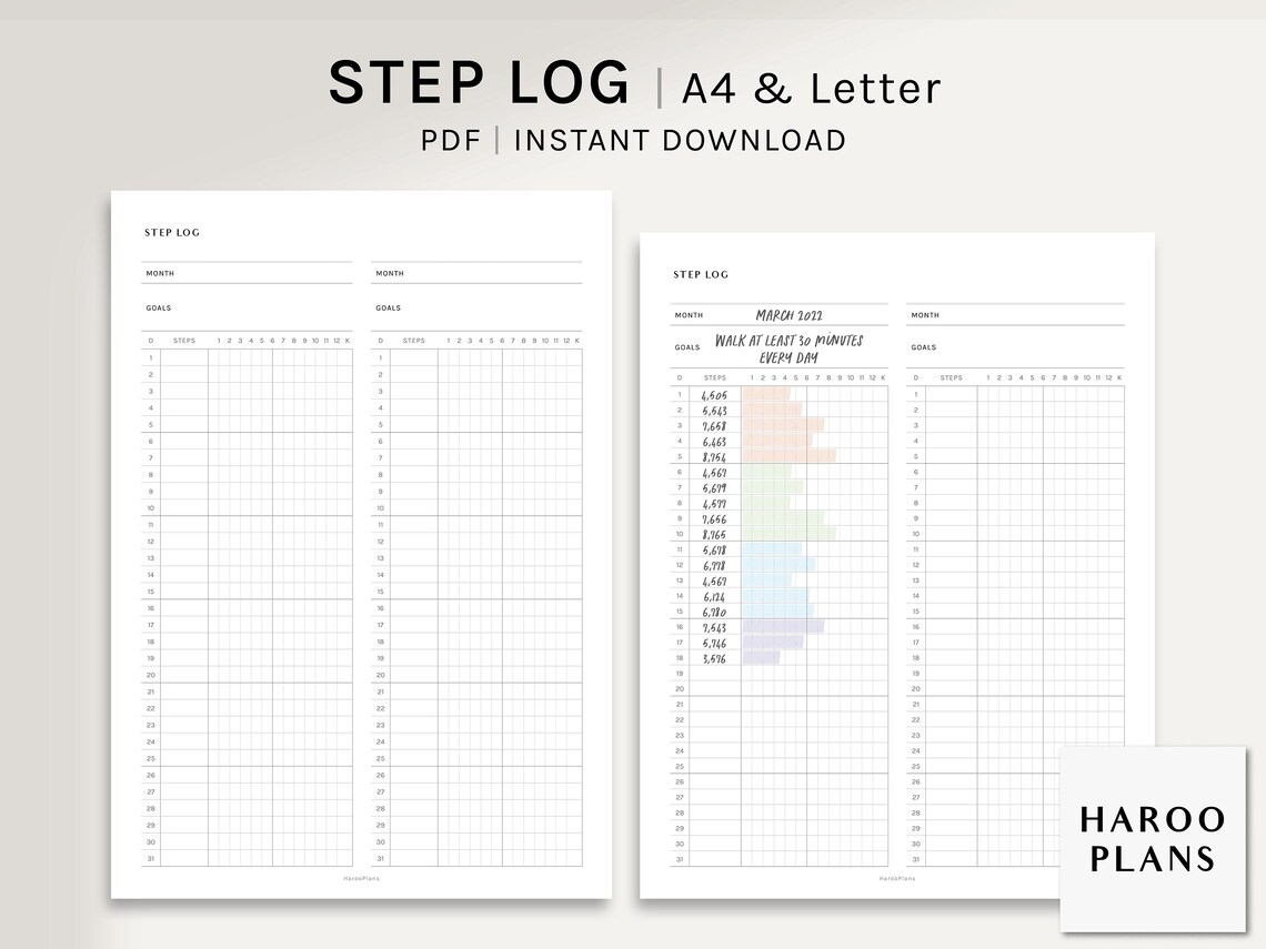 Step Log A4 US Letter Printable Planner Inserts Health | Etsy