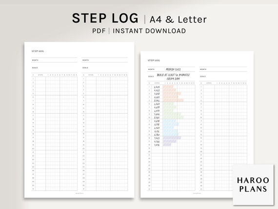 Step Log A4 US Letter Printable Planner Inserts Health | Etsy