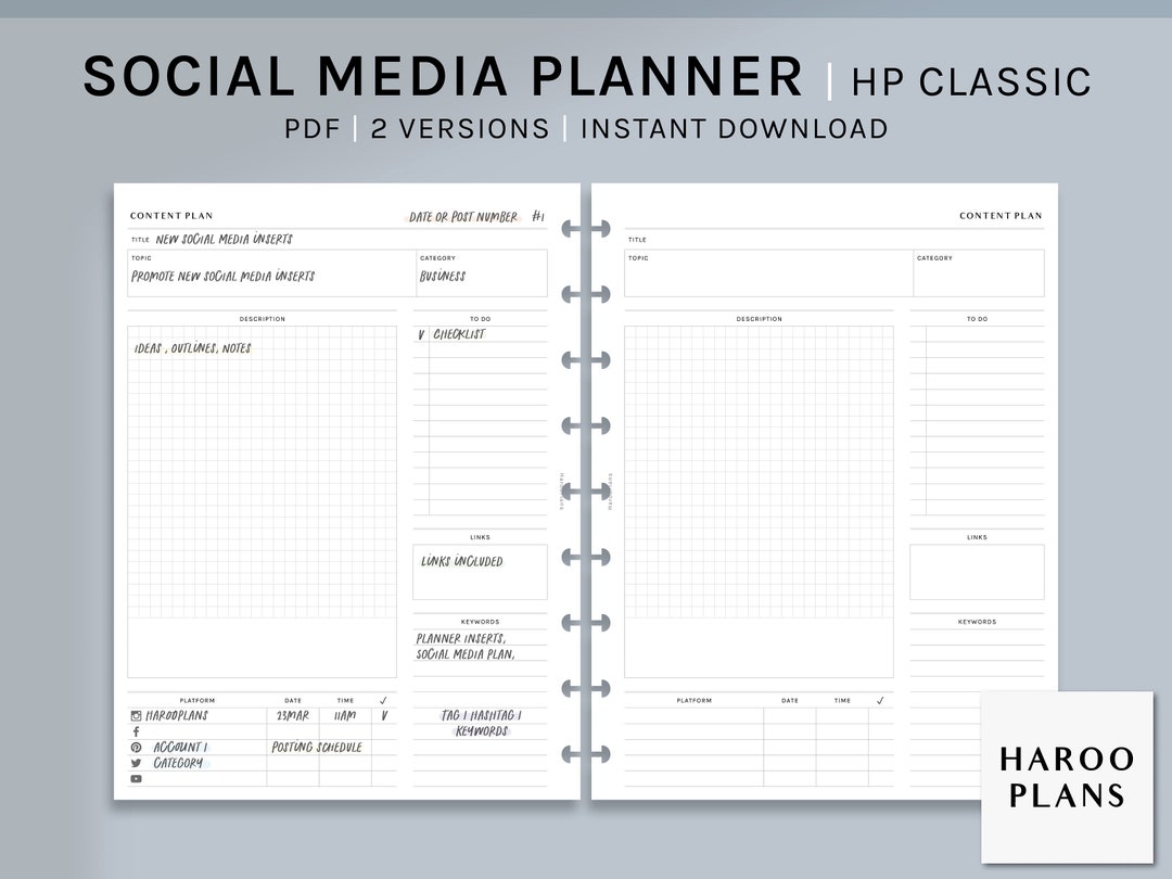 Content Planner | HP Classic Printable Inserts | Social Media Posting ...