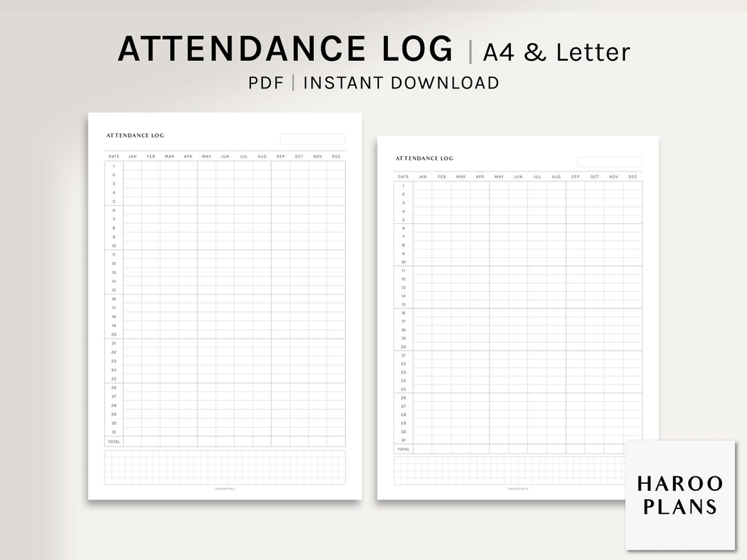 Attendance Log Sheet | A4, US Letter Printable Planner Inserts ...