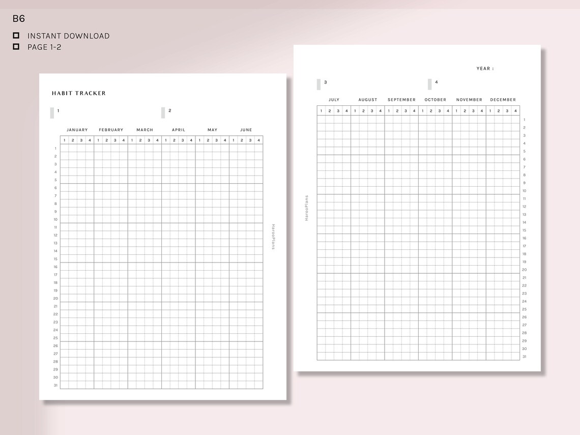 Yearly Habit Tracker B6 Ring Printable Planner Inserts - Etsy