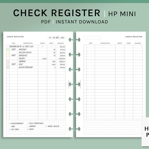 MINI HAPPY PLANNER Inserts Printable Check Register - Etsy