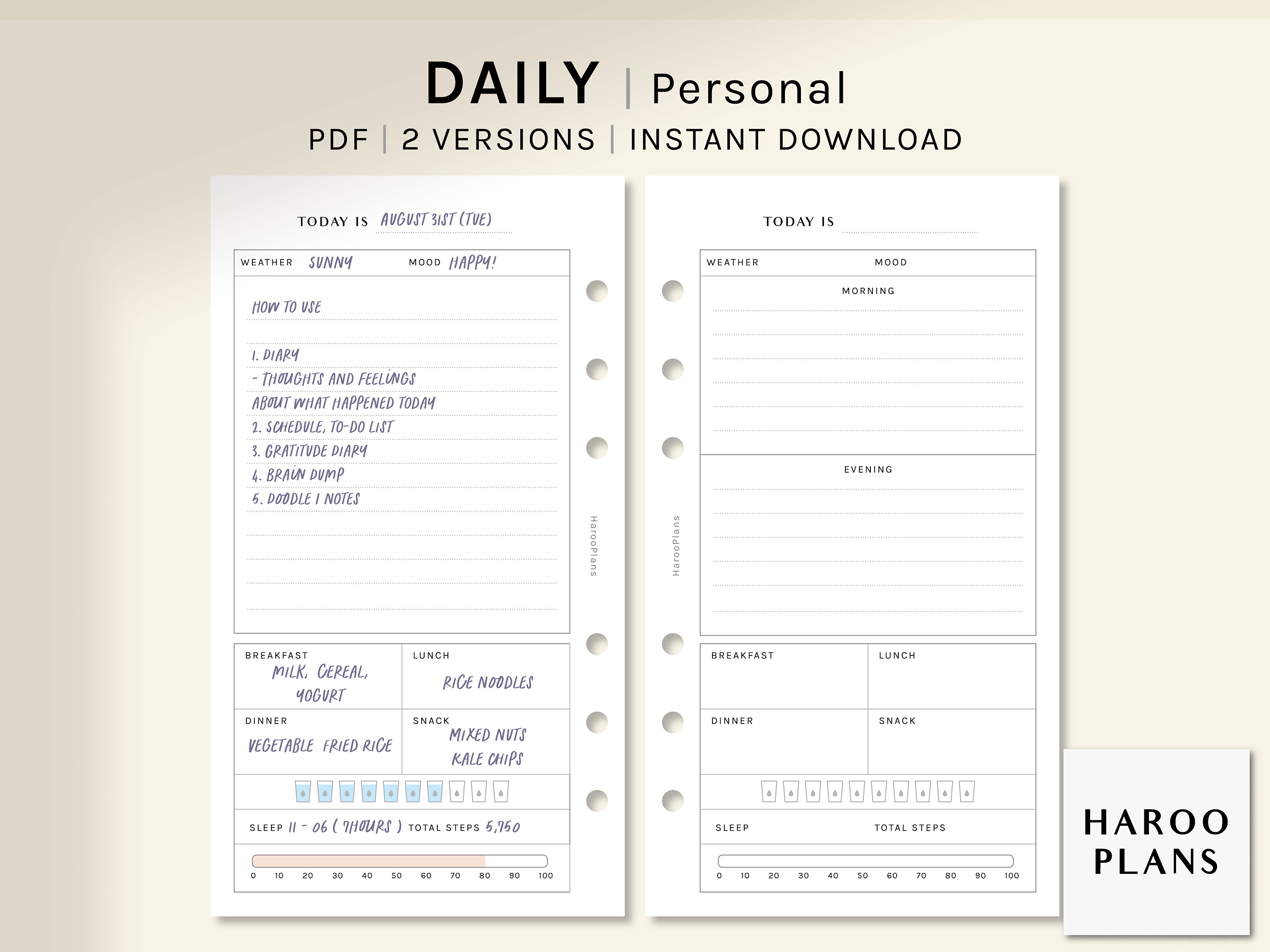 Daily Diary Personal Ring Printable Planner Inserts Idea - Etsy