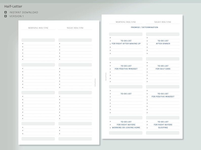 Daily Routine | Half-letter Ring Printable Planner Inserts | Morning ...