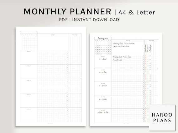 Monthly Planner A4 US Letter Printable Inserts MO1P Month - Etsy