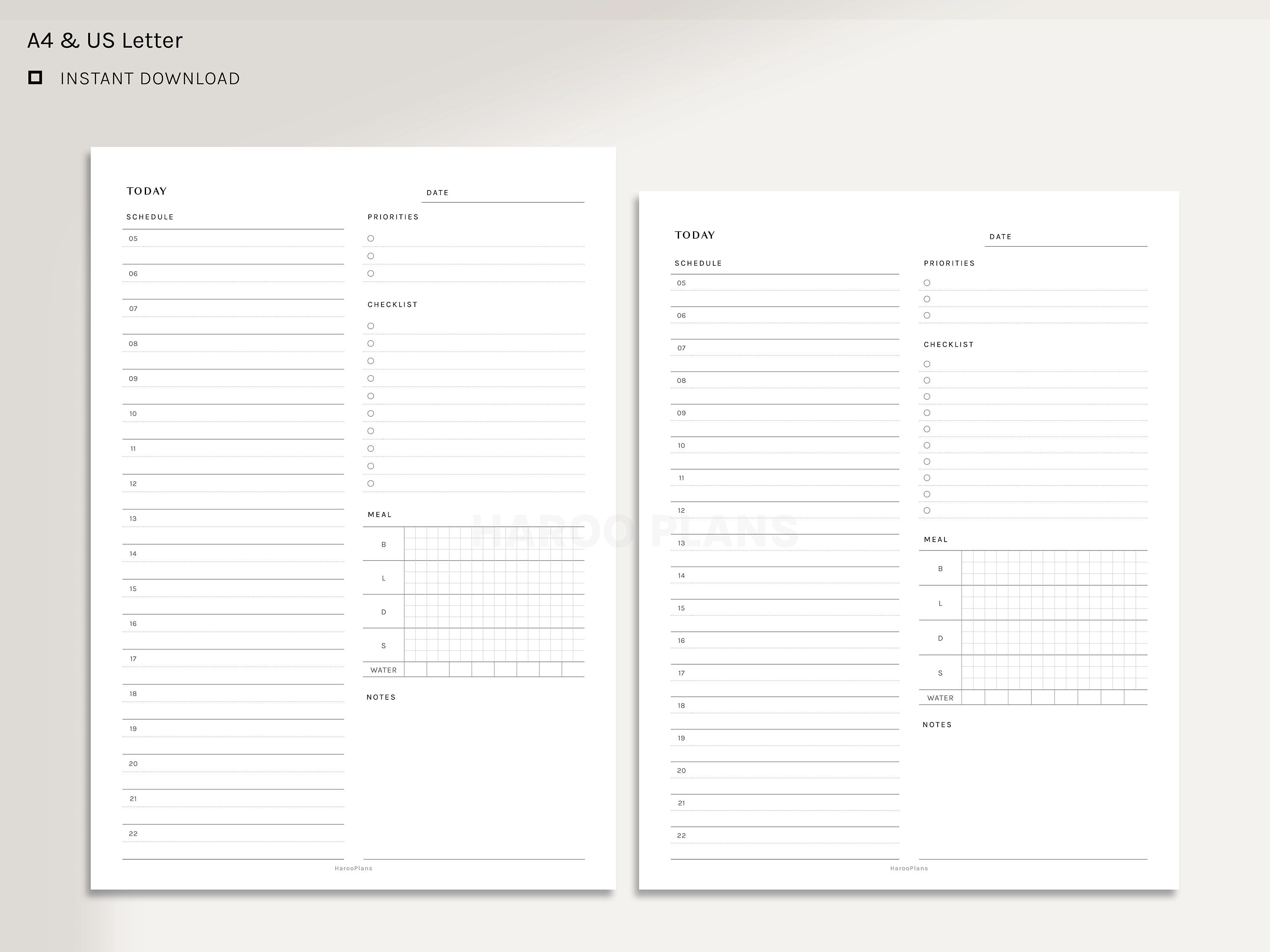 Undated Daily Planner A4 US Letter Printable Inserts - Etsy