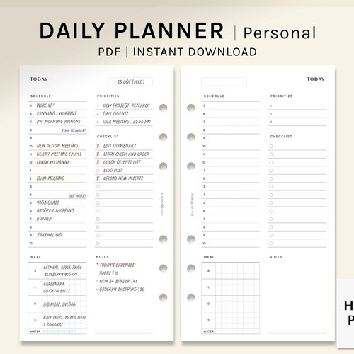 Daily Planner Personal Printable Inserts 24hours Schedule - Etsy