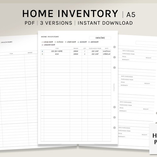 Home Inventory A5 Printable Planner Inserts Household - Etsy